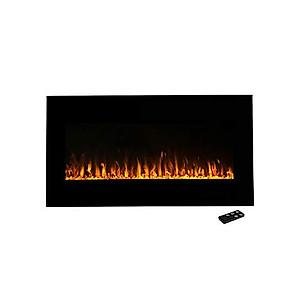 36-Inch Wall-Mounted Electric Fireplace – LED Fire Flames with Remote – Adjustable Flame Color, Brightness and Heat by Northwest (Black)