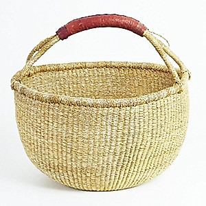 Hands Craft Fair Trade Ghana Bolga African Dye-Free Market Basket Natural Baskets (11"-13" Medium)