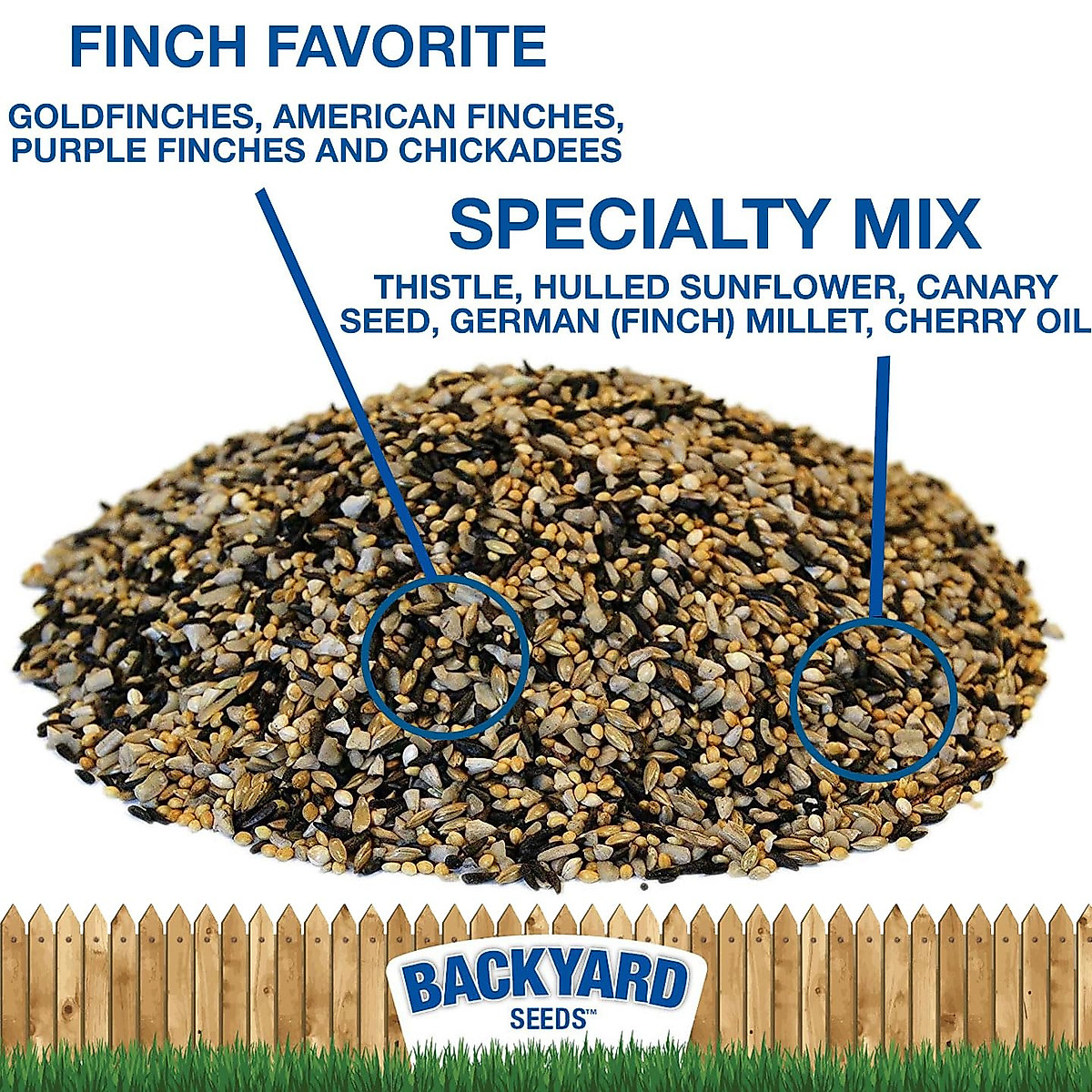 Backyard Seeds Finch Frenzy Mix for Outside Feeders, Year Round Wild Bird Seed for Goldfinches and Other Musical and Colorful Birds (5 Pounds)