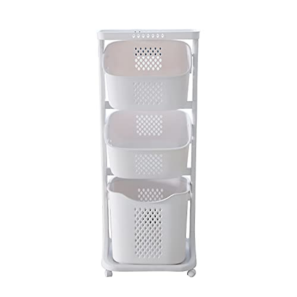 Gdrasuya10 3-Layer Dirty Clothes Storage Basket, 3 Layers Dirty Clothes Storage Basket Home Laundry Hamper 360° Universal Wheel