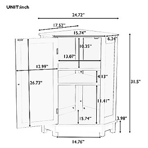 Elegantabode 30'' Modern Corner Cabinet, Freestanding Narrow Storage Cabinet, Adjustable Shelf, MDF Board, Triangle Cabinet Organizer for Living Room Bathroom Kitchen, Black