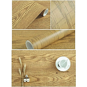 Faux Oak Wood Grain Contact Paper Wallpaper Self Adhesive Vinyl Film for Kitchen Cabinets Shelves Drawer Cupboard Counter Top Table Desk Furniture Door Wall Decal Sticker (24"x117")