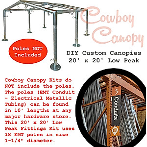 Carport Kit, 20' x 20' Low Peak Canopy Fittings, DIY Metal Carport Frame Parts, 1-1/2" EMT Fittings