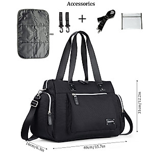 Diaper Tote Bag Diaper Bag,Travel Diaper Carry Bag, Baby Nappy Diaper Bag for Mom Grils Unisex Maternit. Multi Pocket, Tote Bag Beach Bag Travel Handbag Canva Large(Black)