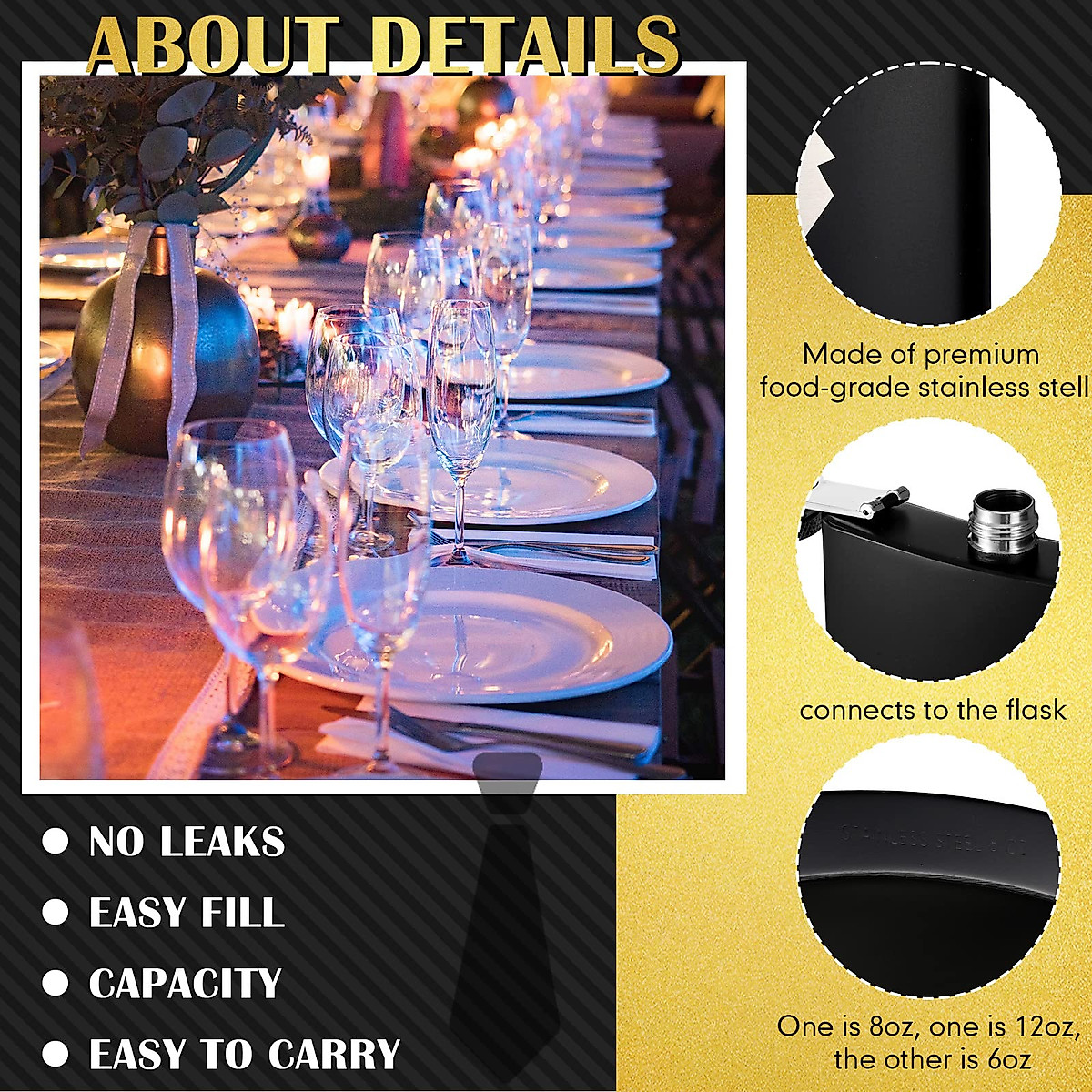 Set of 6 Groomsmen Gifts, 6 Pcs 8oz Stainless Steel Tuxedo Flask 6 Pcs Groomsmen Gauge Glasses with 6 Pcs Poker Bottle Cap Opener 6 Pcs 7.5 x 3.5 Inch Groomsmen Gift Bags for Wedding Bachelor Party