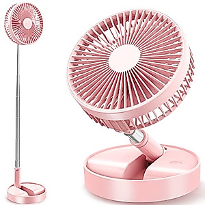 Flodaway Fan Rechargeable, Fold Away Fans Collapsible Portable Fan Pink for Traveling Foldable Compact Fan, Desk and Floor Fan 7200mAh Portable Folding Fan Battery Operated Adjustable 14.5-40"