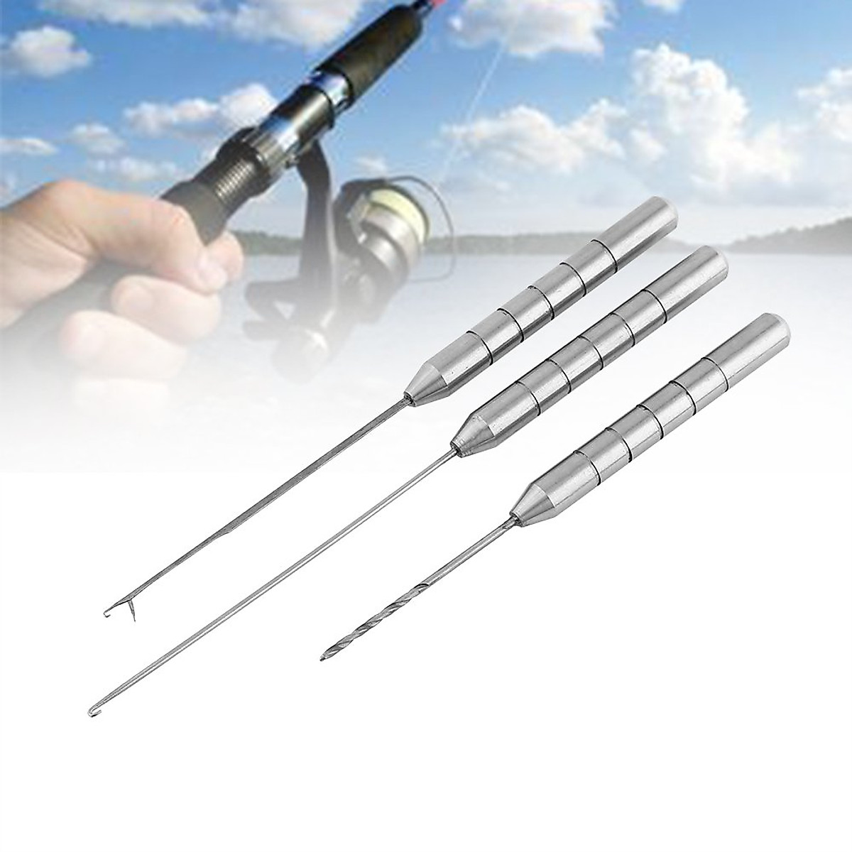 Uxsiya Baiting Needle Tool 3 in 1 Aluminum Alloy Fishing Bait Needle Set Fish Drill Tackle Baiting Rig Tool for Making Rigs
