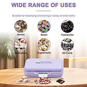 Goffing Travel Pill Organizer Box with Medicine Labels, 7 Compartments Portable Pill Case, Daily Medication Organizer Storage Pill Container for Pocket Pharmacy(Purple, L)