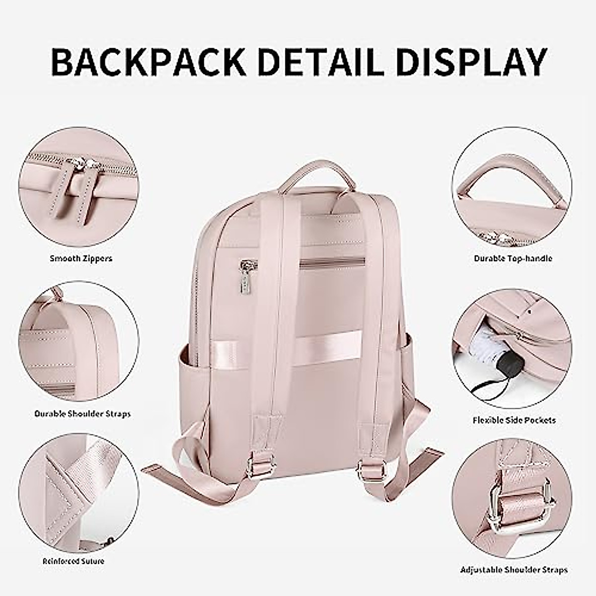 GOLF SUPAGS Laptop Backpack for Women Computer Bag Fits 14 Inch Notebook Travel College Work Backpack Purse (Pink)