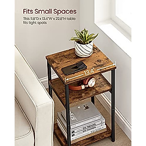 VASAGLE Side Table, Small End Table, Tall Nightstand for Living Room, Bedroom, Office, Bathroom, Rustic Brown and Black ULET273B01