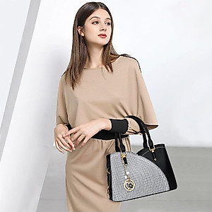 KKXIU Triple Compartments Purses and Handbags for Women Fashion Ladies Satchel Shoulder Top Handle Bag (1-Black)