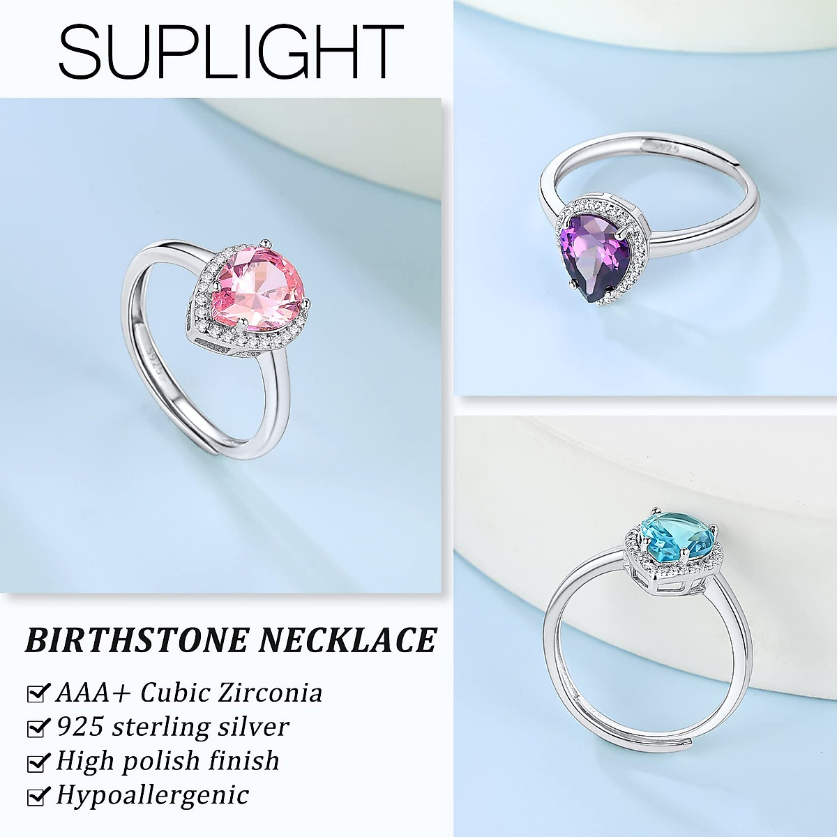 Suplight Promise Ring for Her Septembler Birthstone Blue Sapphire Ring Sterling Silver Ring