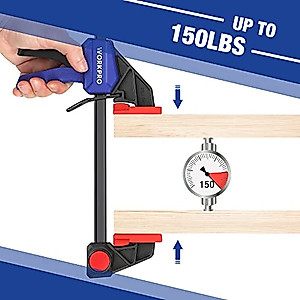 WORKPRO Bar Clamps for Woodworking, 6-Pack One-Handed Clamp/Spreader, 6-Inch (4) and 12-Inch (2) Wood Clamps Set, Light-Duty Quick-Change F Clamp with 150 lbs Load Limit