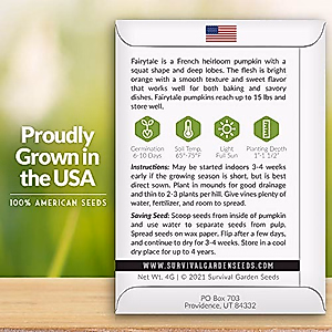 Survival Garden Seeds - Fairy Tale Pumpkin Seed for Planting - Packet with Instructions to Plant and Grow Pumpkins in Your Home Vegetable Garden - Non-GMO Heirloom Variety