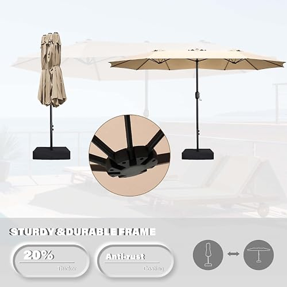 Cozy Daisy 15 FT Patio Umbrella With Base Included, Deck Umbrellas Outside With Stand
