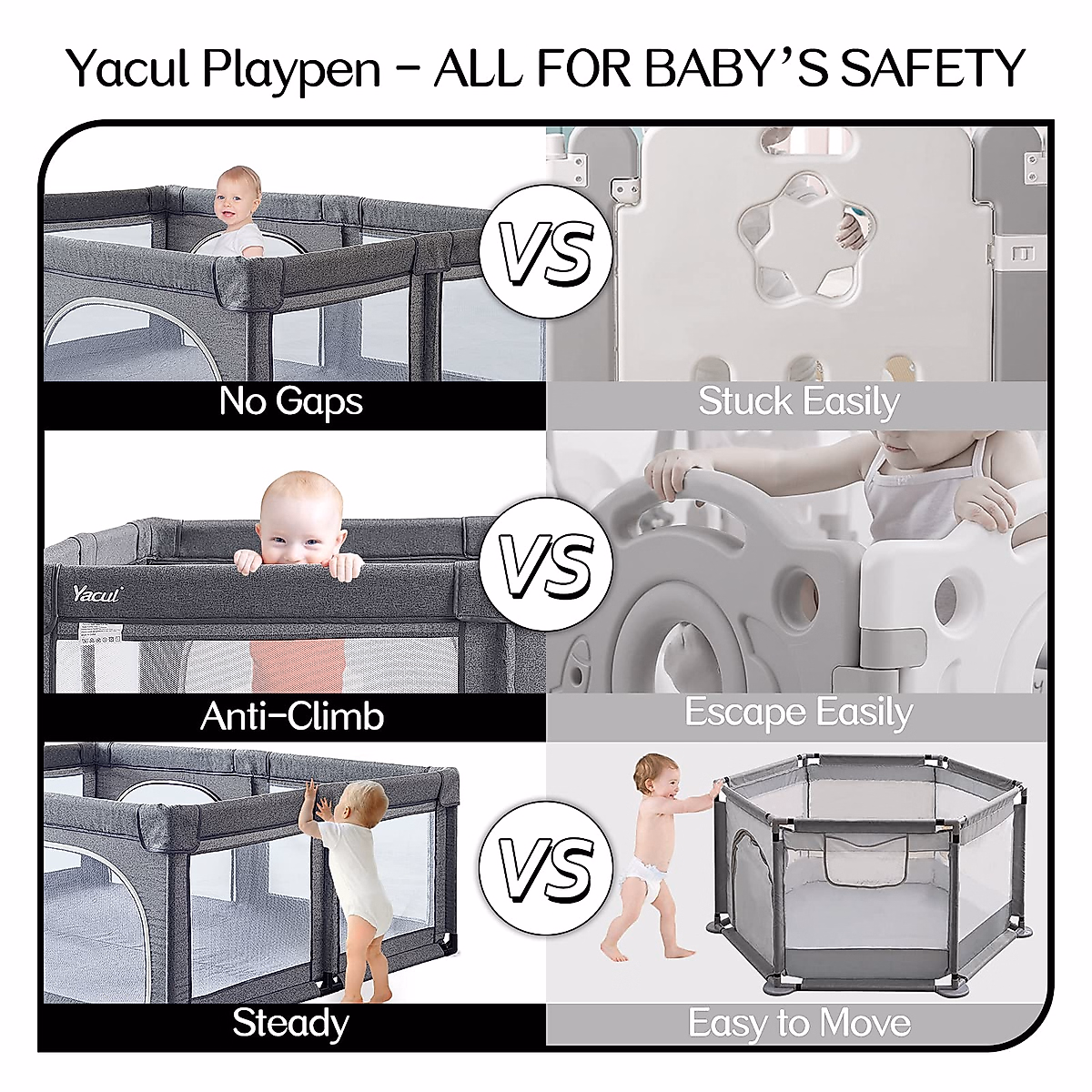 Extra Large Baby Playpen with Play Mat, Yacul 79x71 inches Giant Toddler Play Yard for 2-5 Babies, Large Activity Center Play Area 38.75 sq.Ft for Indoor Outdoor Dark Gray_XXL
