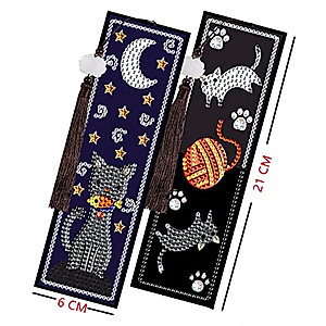 Fish Cat Bookmark Diamond Painting - pigpigboss 2 Pieces DIY Bookmark with Tassel Moon Cat Diamond Painting Bookmark for Adult Diamond Dots Arts Crafts Kit for Kid Graduation Gift
