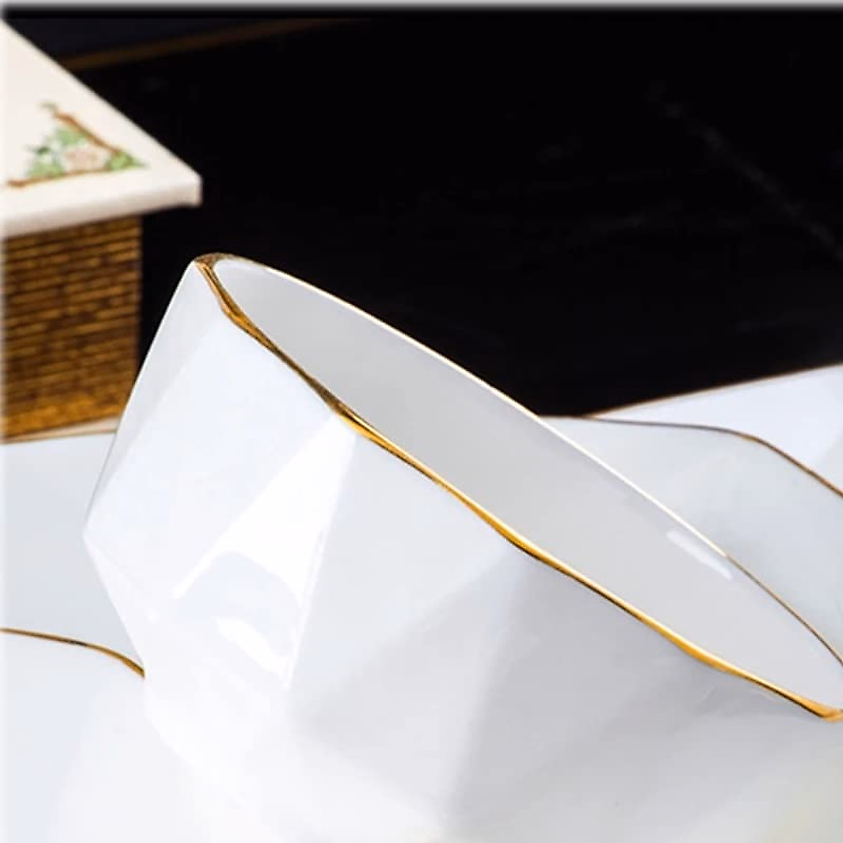 MBBJM 58 Heads Ceramic Dinner Dish Rice Bowl Soup Salad Noodles Bowl Plate Dinnerware Set (Tableware 1 Set And 1 Pot)