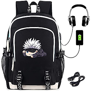 Roffatide Anime Jujutsu Kaisen Gojo Satoru Laptop Backpack with USB Charging Port & Headphone Port