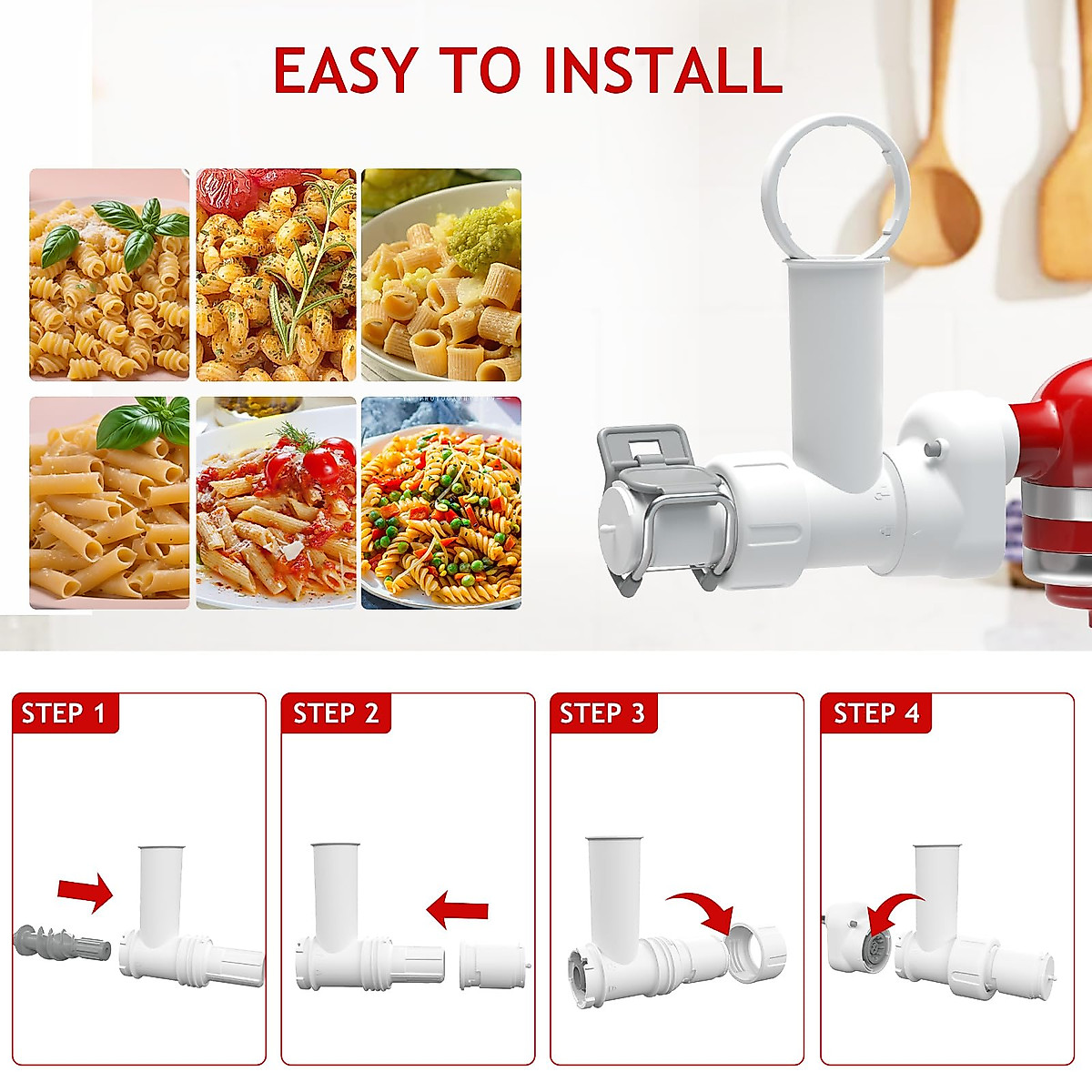 Pasta Maker Attachment for Kitchenaid Stand Mixer with 6 Different Shapes of Pasta Outlet, Durable Kitchenaid Accessories and Attachments, Dishwasher Safe