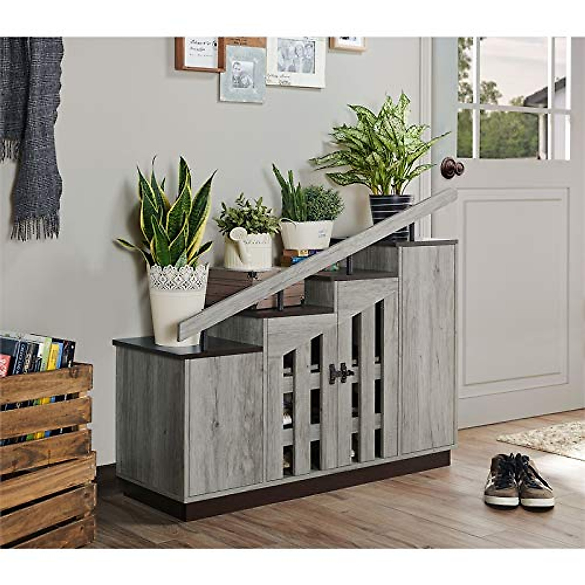 Furniture of America Barstead Wood Staircase Shoe Cabinet in Gray Oak