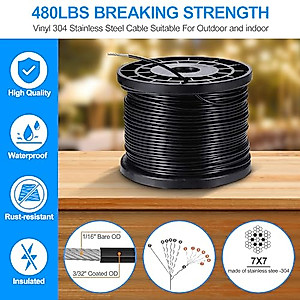 UGarden String Light Hanging Kit with 170ft Coated Stainless Steel 304 Tension Wire Rope, Outdoor Light Guide Wire kit, String Lights Suspension Kit