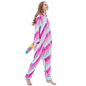 ABENCA Fleece Unicorn Onesie Adult Pajamas for Women Cartoon Animal Christmas Halloween Cosplay Onepiece Costume,Sky Unicorn, L