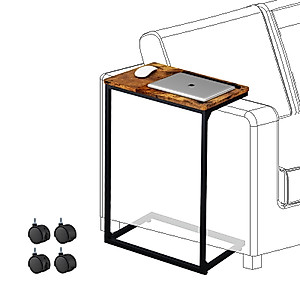YELNOKU Couch Desk with Lockable Wheels, Slide Sofa Desk with Tiltable Drawing Board, Over Couch Arm Side Table Desk for Eating and Laptops, Portable Ergonomic Laptop Stand for Home Office Work, Brown