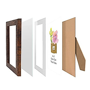 4x6 Picture Frame Set of 4, Display Photo 4x6 with Mat or 5x7 without Mat, Wooden Rustic Picture Frames for Tabletop or Wall Mounting, Brown