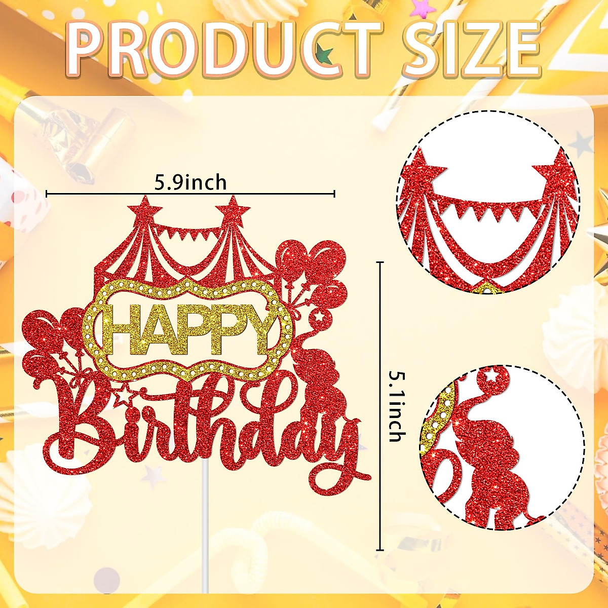 Embhhor Circus Happy Birthday Cake Topper, Carnival Zoo Animals Themed Birthday Cake Decor, Baby Shower Kids Birthday Party Decoration Supplies