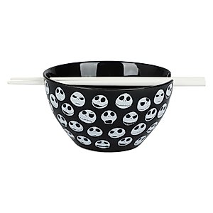 Bioworld Nightmare Before Christmas Jack Skellington On-The-Go Ceramic Ramen Bowl With Chopsticks