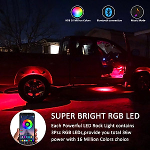 Avenemark Waterproof Neon Light 8 Pods RGB LED Rock Lights with Bluetooth App Control Music Modes Timing Function Wheel Well Light for Car Truck ATV SUV Boat