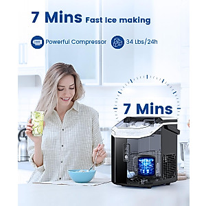 COWSAR Nugget Ice Maker Countertop, Chewable Nugget Ice Cubes Machine, Quick Ice Making 34Lbs/Day, Self-Cleaning, Portable Ice Machine for Home Kitchen Office Party
