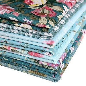 Misscrafts 8pcs Cotton Craft Fabric Bundle 18" x 22" Pre-Cut Quilt Squares Fat Quarters Quilting Fabric for Sewing Crafting Patchwork DIY Scrapbooking Green Rose