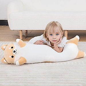 Kashabawangzi 36" Cute Giant Long Shiba Inu Plush Soft Hugging Body Pillow,Large Kawaii Anime Corgi Stuffed Animals Toy Dog Gift for Kids Birthday,Valentine,Easter