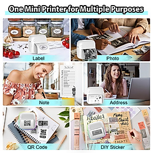 HuiJuKeJi Mini Sticker Printer with RGB Light Pocket Inkless Thermal Printer for iOS&Android, 9 Rolls Thermal Paper＆5 Color Pens, Bluetooth Smart Portable Receipt Printer for Photo Journal Notes Memo
