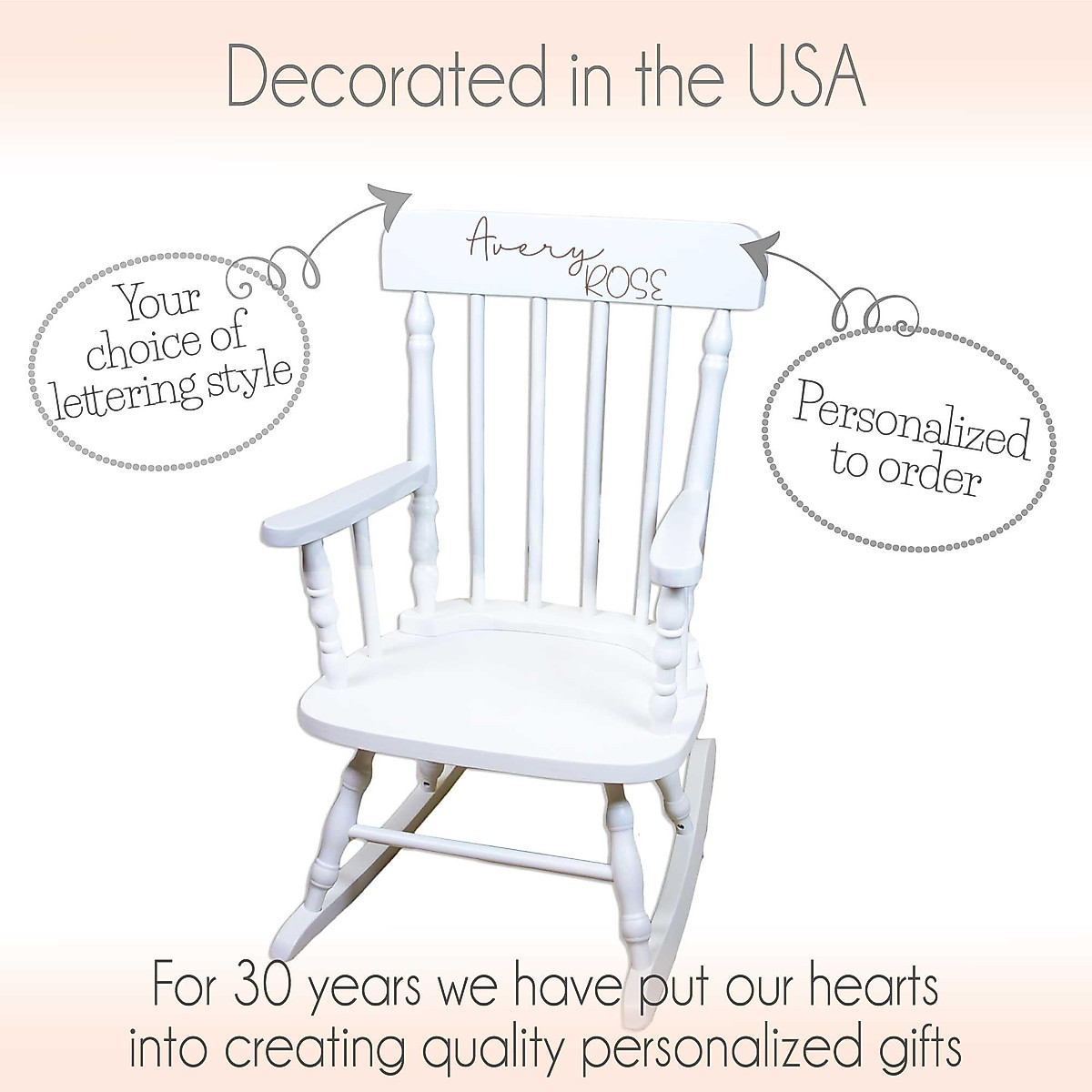 My Bambino Childrens Personalized Rocking Chair White Wood Engraved with Toddler Name