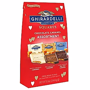 Ghirardelli Chocolate Chocolate Caramel Squares Assortment, Chocolate Squares for Valentines, 8.6 OZ Bag, Red