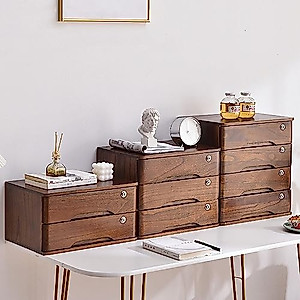 JAEFIT Solid Wood Storage Box - Flat File Cabinet, Wooden Desktop Storage Box with Lockable Drawers, Office Supplies A4/Receipt File Organizer (Size : 4 Layer)