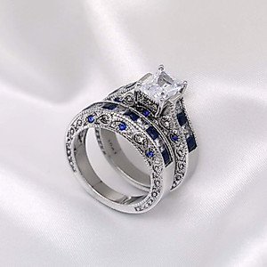 Ringcrown White Gold Plated Womens Wedding Ring Sets Cz Engagement Ring 2pcs Wedding Bands…