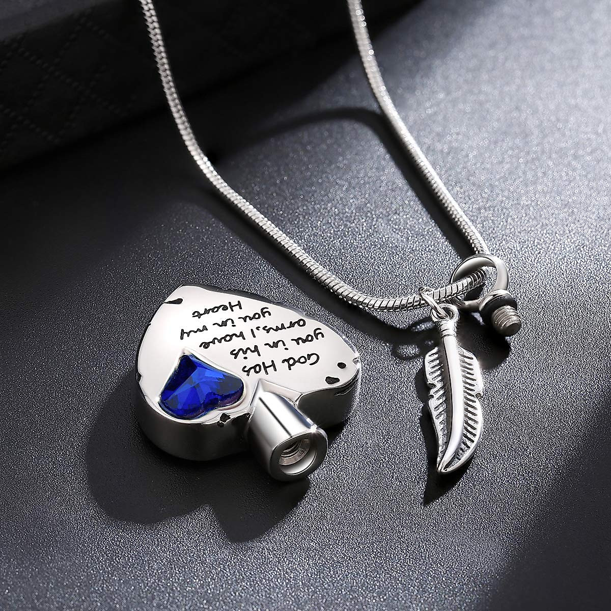 RIMZVIUX Personalized Heart Cremation Jewelry Urn Necklaces for Ashes Men Women Crystal Birthstone Stainless Steel (Dark Blue)