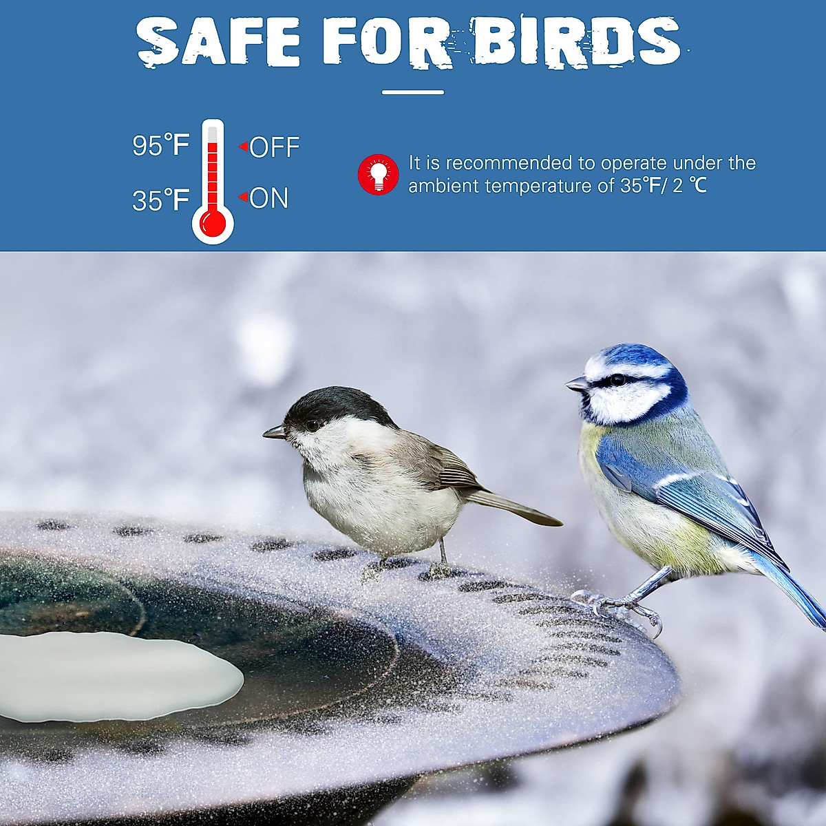 Bird Bath De-icer Heater with Aluminum Base, Outdoors Pond De-icer 60 Watts for Winter Deicer, Birdbath Deicer Water Heater Thermostatically Controlled for Patio Yard and Lawn (Solid Color Style)