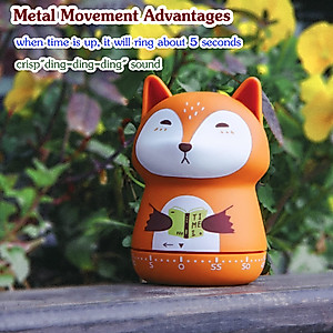 NUOSWEK Mechanical Kitchen Timer, Cute Animal Timer for Kids, Wind Up 60 Minutes Manual Countdown Timer for Classroom, Home, Study and Cooking (Orange Fox)