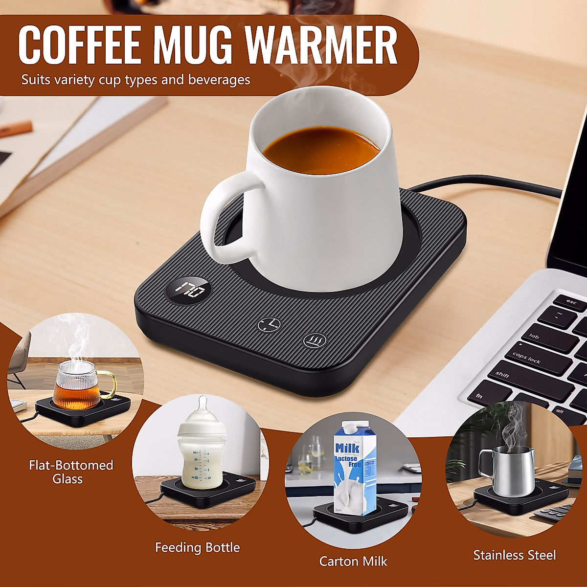 Mug Warmer,3-Temp Settings Coffee Mug Warmer,Automatic Shut Off Coffee Warmer,Mug Warmer for Desk with Anti-Scalding Silicone,Portable Coffee Cup Warmer,Coffee Warmer for Desk Suits for Various Mugs