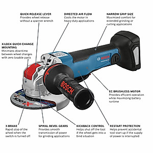 BOSCH GWX18V-50PCN 18V X-LOCK EC Brushless Connected-Ready 4-1/2 In. – 5 In. Angle Grinder with No Lock-On Paddle Switch (Bare Tool), Black,blue,grey