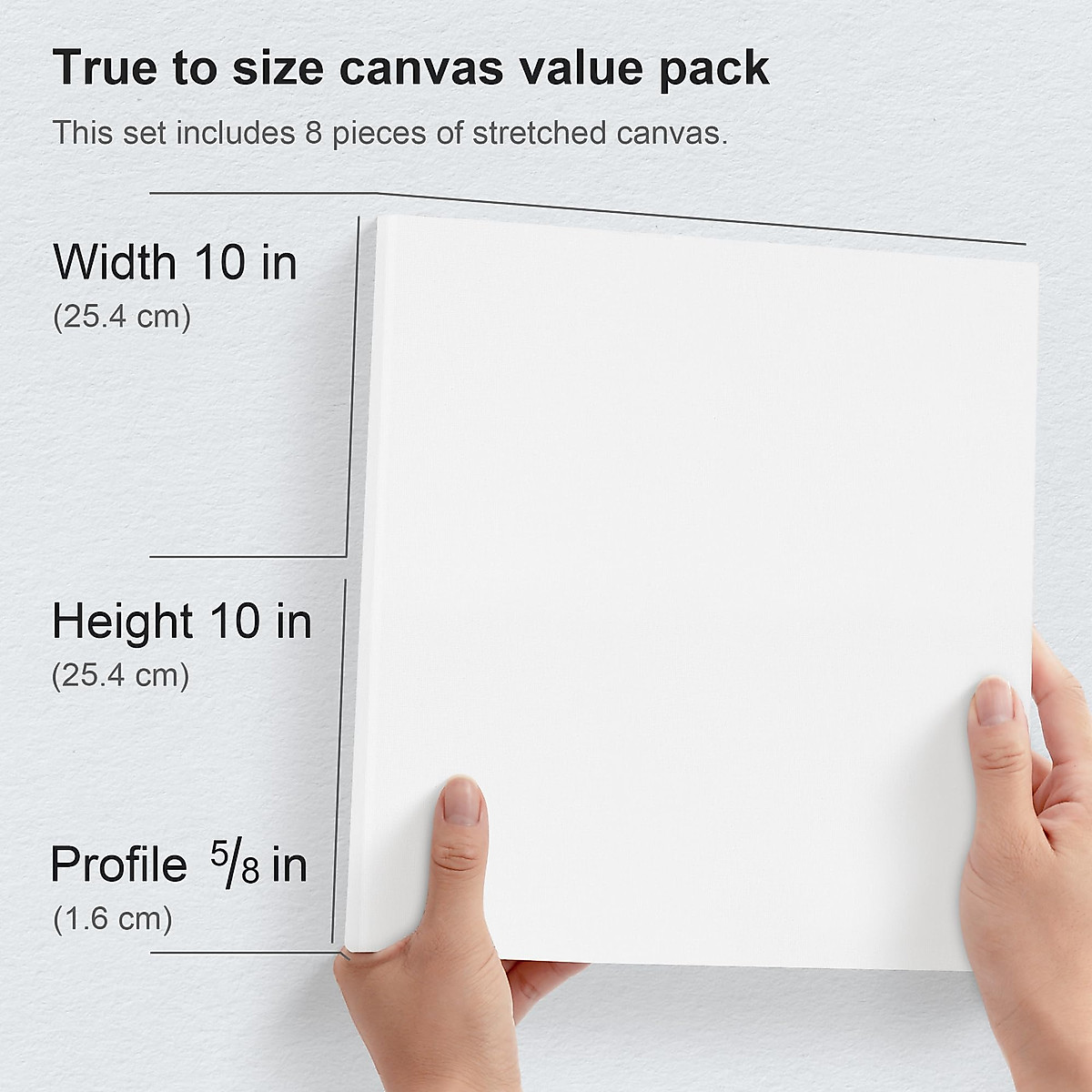 PHOENIX Stretched Canvas for Painting 10x10 Inch/8 Value Pack, 8 Oz Triple Primed 5/8 Inch Profile 100% Cotton White Blank Canvas, Square Framed Canvas for Oil Acrylic & Pouring Art