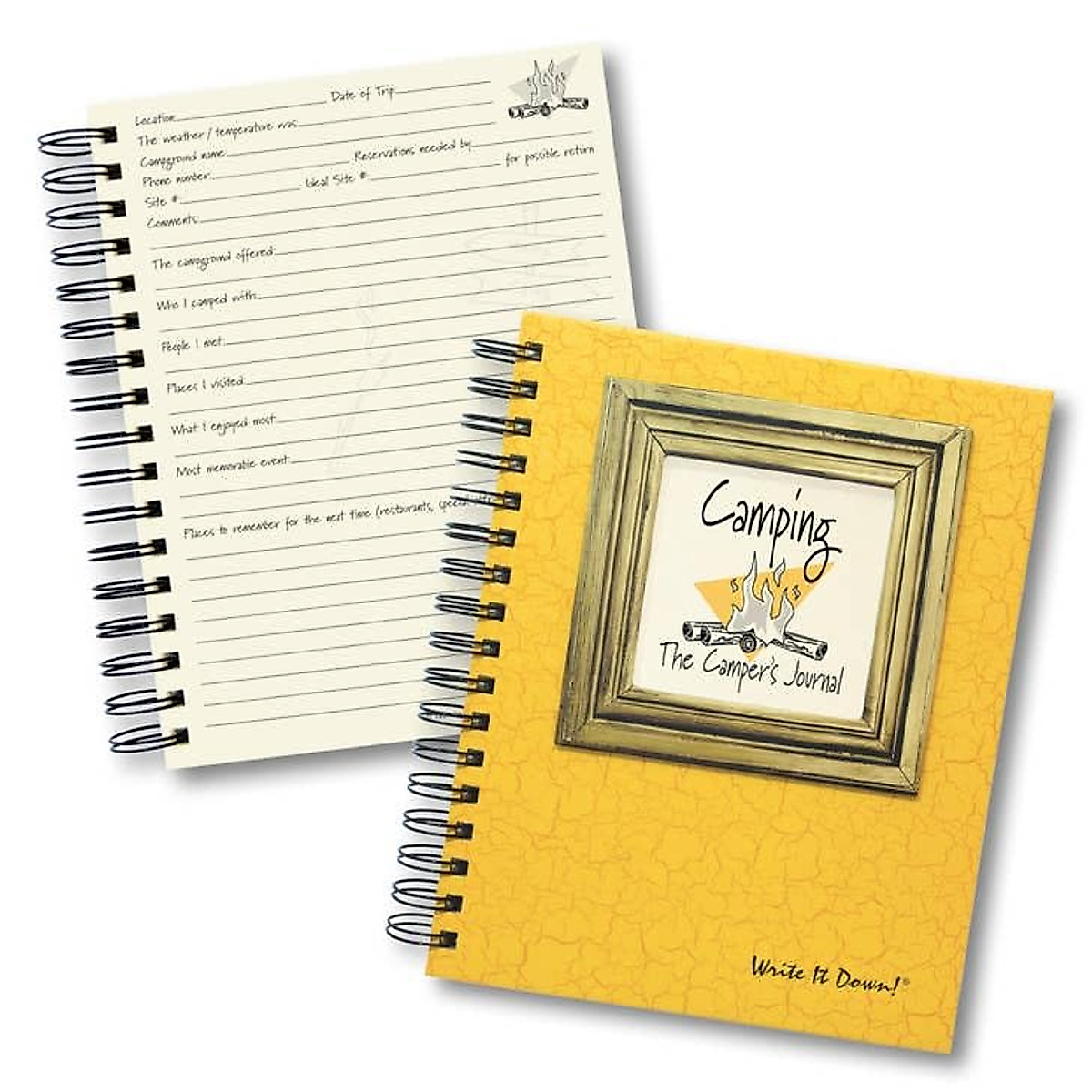 Write it Down Journals Unlimited Series Guided Journal, Camping, The Camper's Journal, with a Yellow Hard Cover, Made of Recycled Materials, 7.5"x 9"