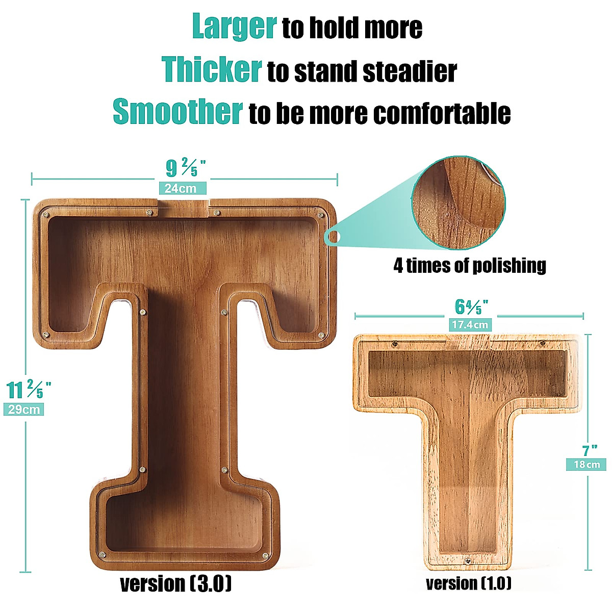 SummiDate Extra Large Wooden Piggy Bank| Piggy Bank for Boys Girls Toddler| Alphabet G Money Bank| Coin Bank Birthday Gift for Kids|Children's Day Gift(12"- Initial-G)