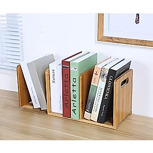 Salafey Expandable Desktop Bookshelf,Bamboo Desktop Bookcase,Mini Bookshelf Organizer Tabletop Bookshelf for Office Home Tabletop
