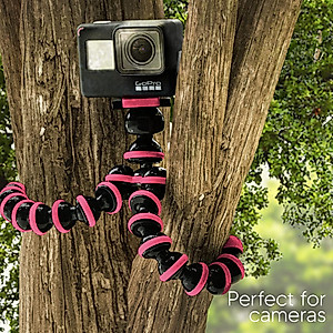 TALK WORKS Flexible Tripod for iPhone, Android, Camera - Bendable Legs, Adjustable Stand Holder with Mini Wireless Remote for Selfies, Vlogging, Beauty/Makeup, Live Streaming/Recording - Pink